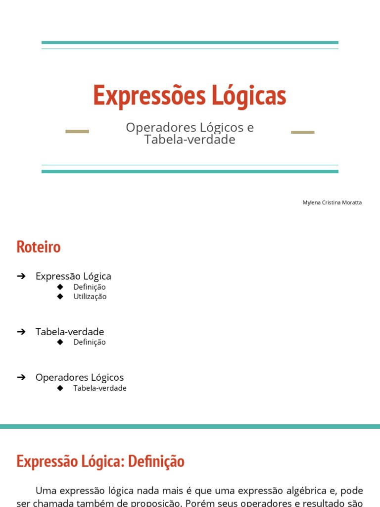 Expressões Lógicas e Tabela-Verdade | PDF | Lógica matemática ...