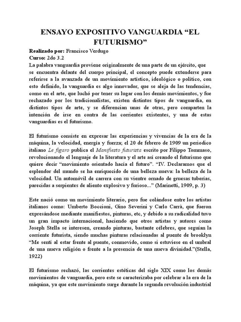 El Futurismo: Vanguardia y Significado | PDF | Vanguardia