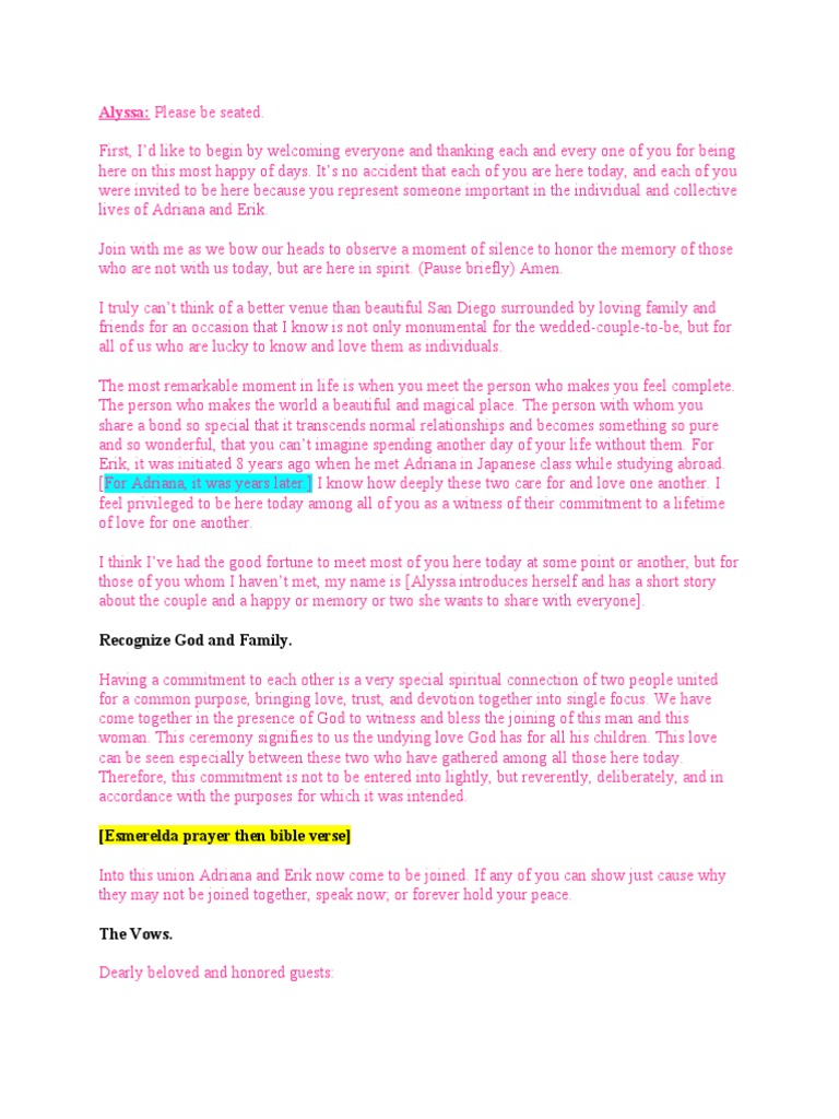 Wedding ceremony script speak now or forever hold your peace ...