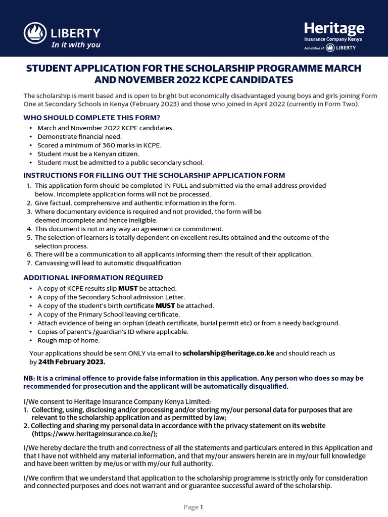 Liberty and Heritage Student Scholarship Application Form | PDF | Data