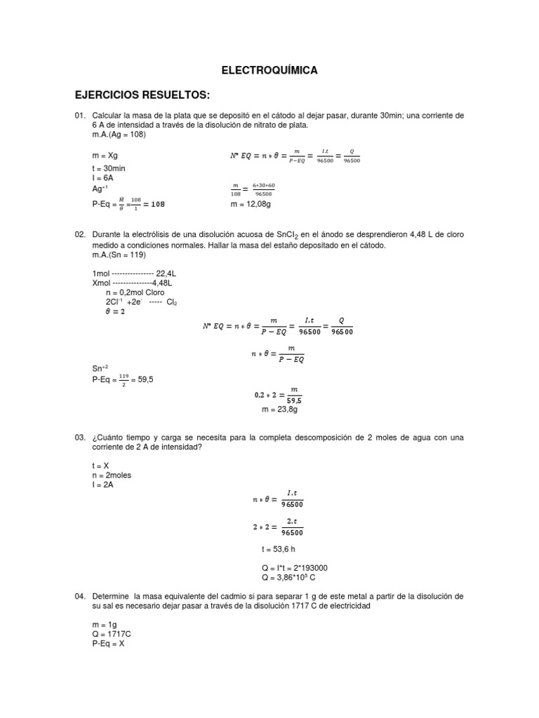 Ejercicios Resueltos y Propuestos de Electroquímica | PDF | Electrodo | Corriente eléctrica