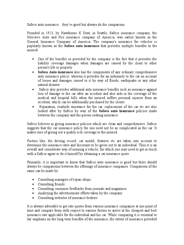 Safeco Auto Insurance | Download Free PDF | Insurance | Vehicle Insurance