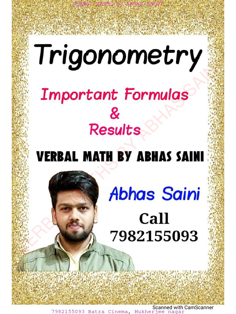 Trigonometry Important Formulas and Results by Abhas Saini | PDF