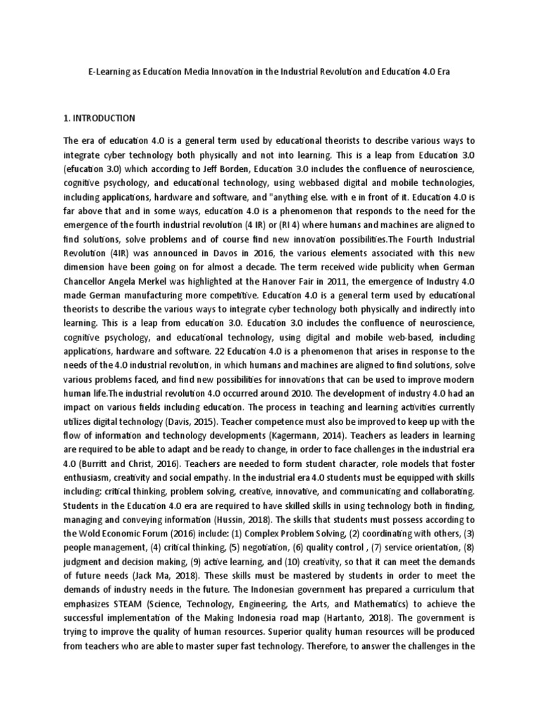 E-Learning As Education Media Innovation in The Industrial Revolution and Education 4.0 Era ...