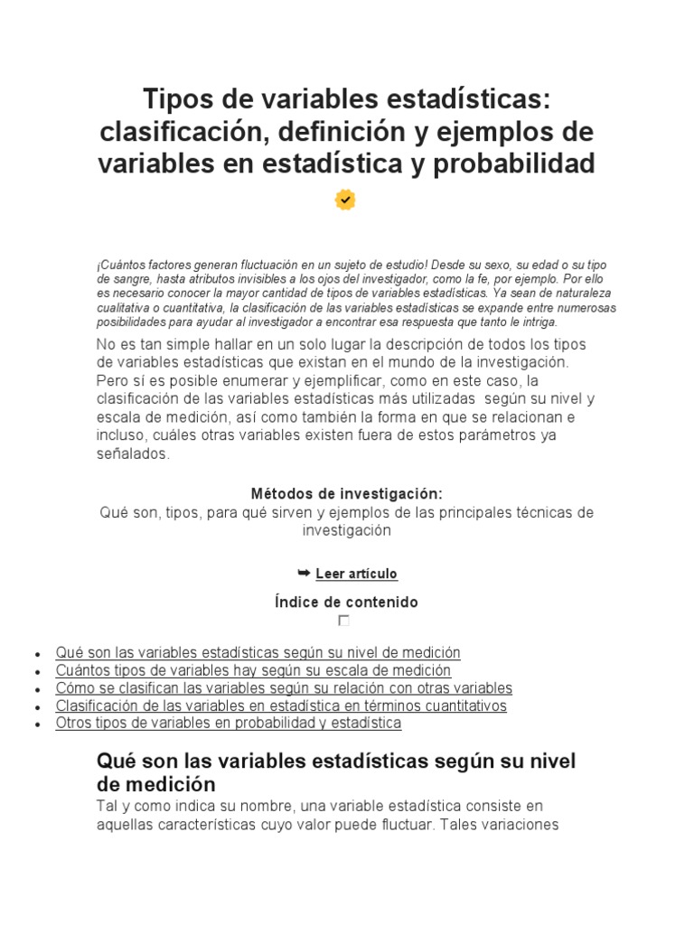 Tipos de Variables Estadísticas | PDF | Estadísticas | Nivel de medida