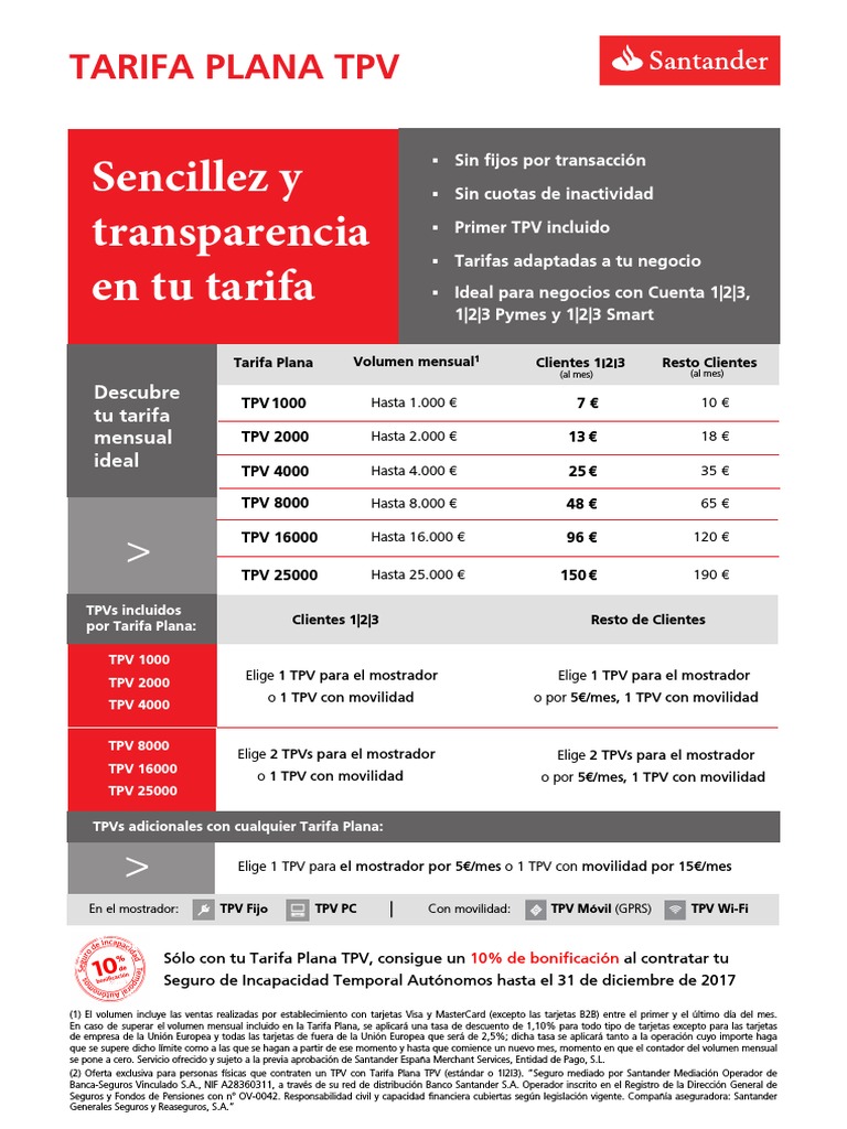 Tarifa Plana Tpv Santander Ventajas Y Costos Pdf Bancos Tarjeta