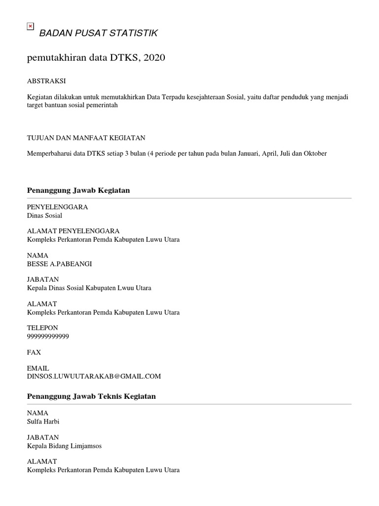 Contoh Metadata Dinas Sosial Luwu Utara | PDF