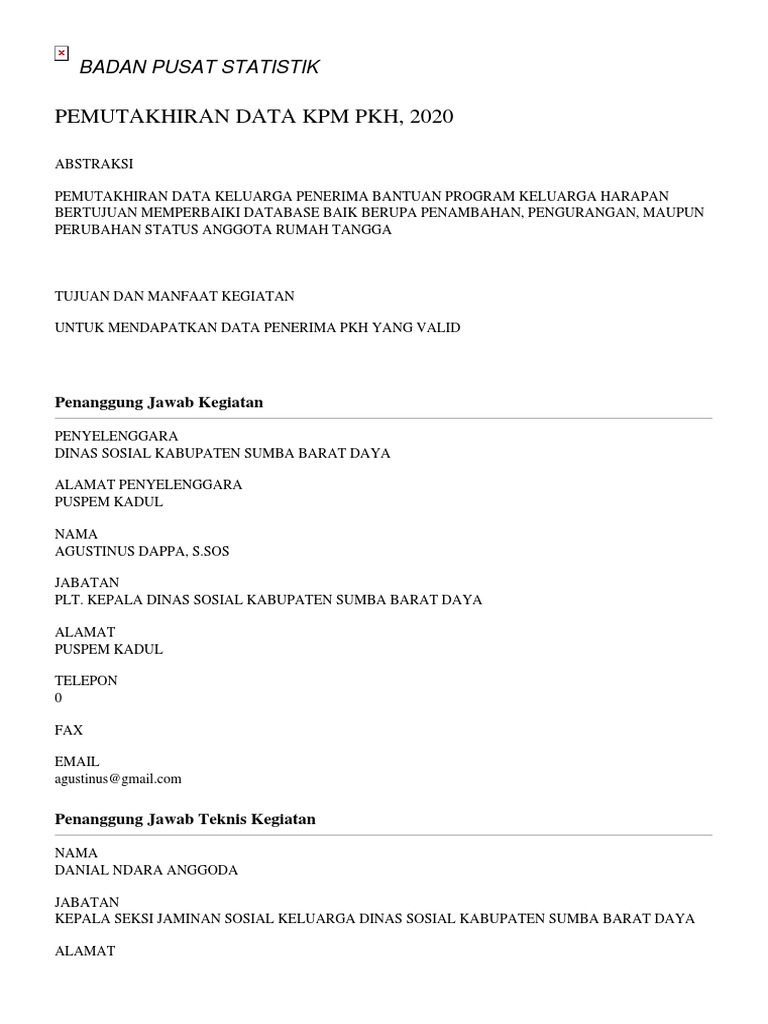 Contoh Metadata Dinas Sosial PKH | PDF
