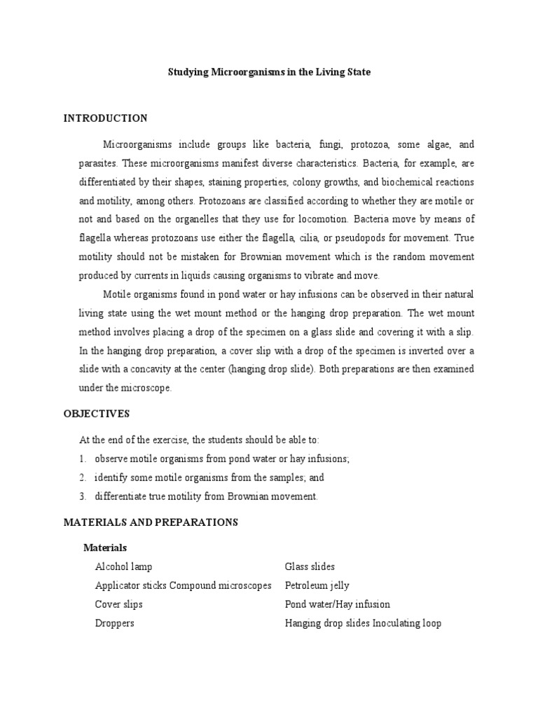 Observing Microorganisms in Living State | PDF | Protozoa | Bacteria