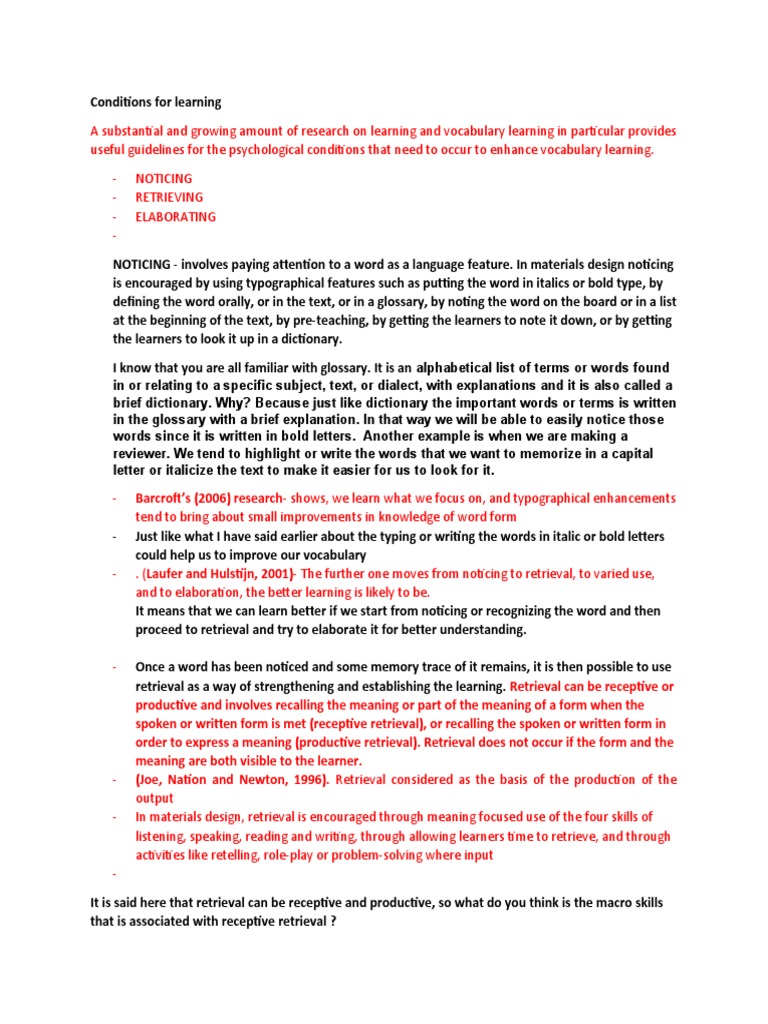 Guidelines for Effective Vocabulary Learning: Noticing, Retrieving, and Elaborating for Long ...