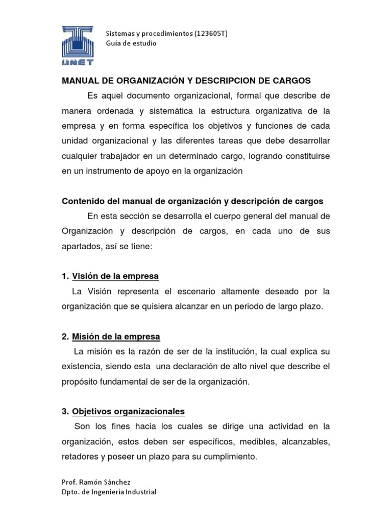 Manual de Organizacion y Descripcion de Cargos | PDF