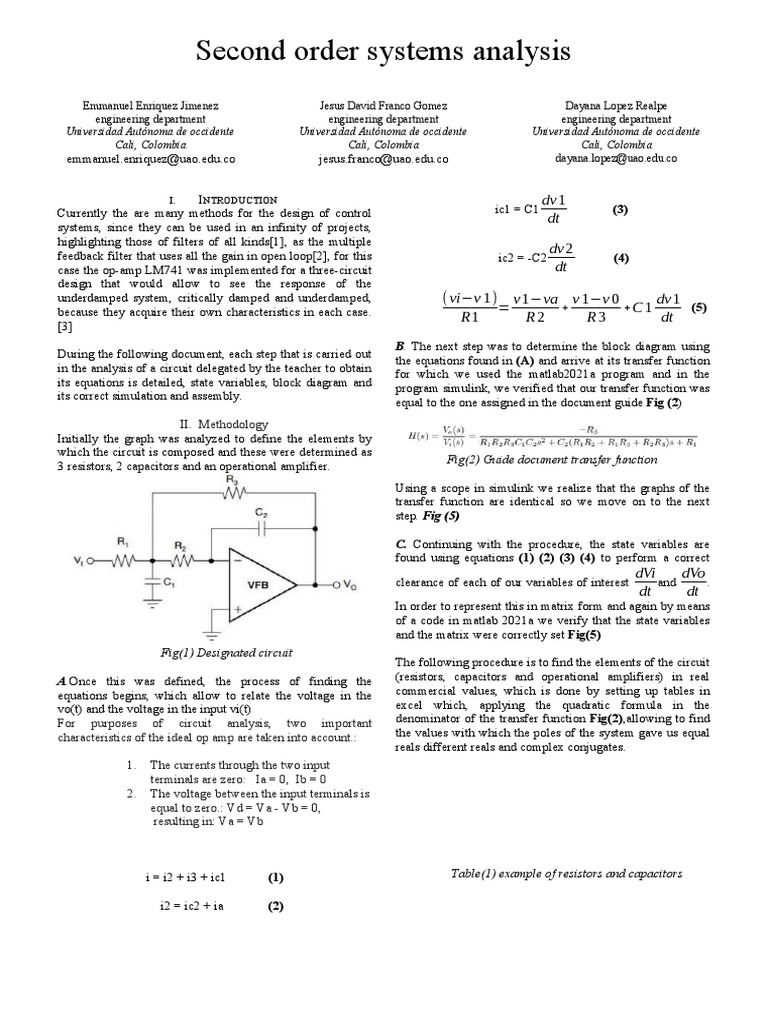 Análisis de Sistemas de Segundo Orden | PDF | Capacitor | Electrical Network