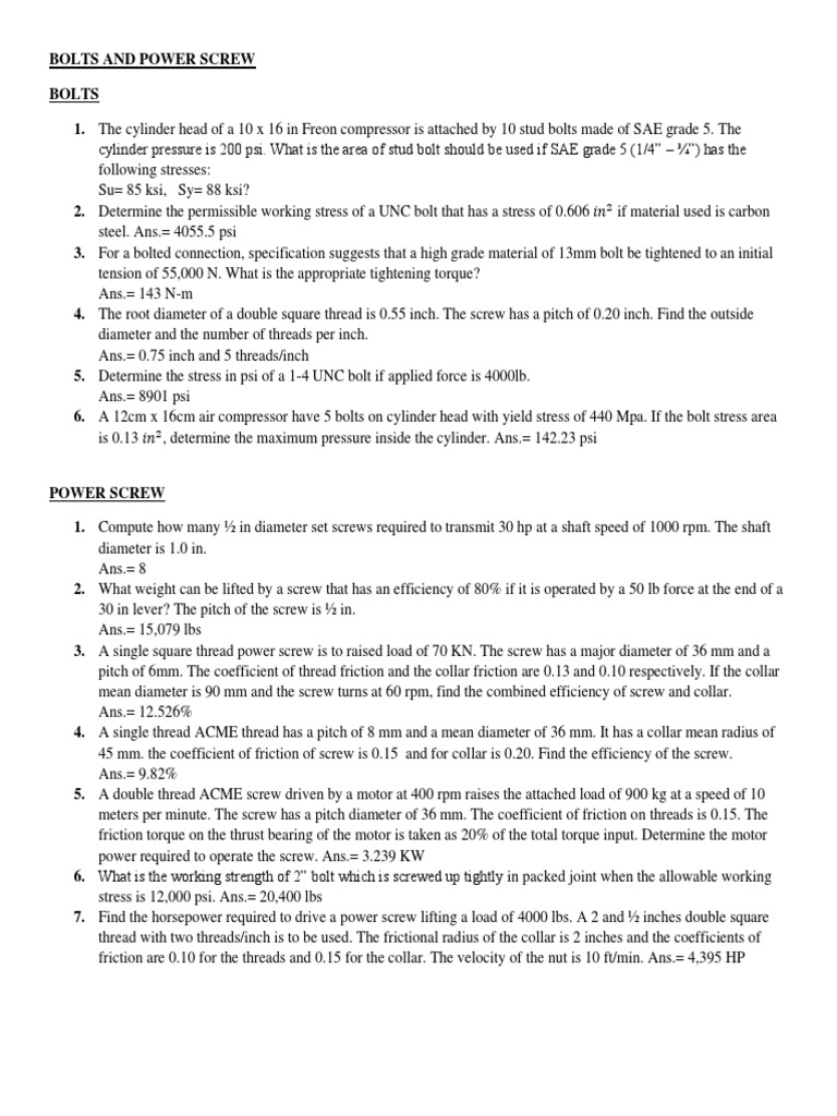 Bolts and Power Screw | PDF | Screw | Horsepower