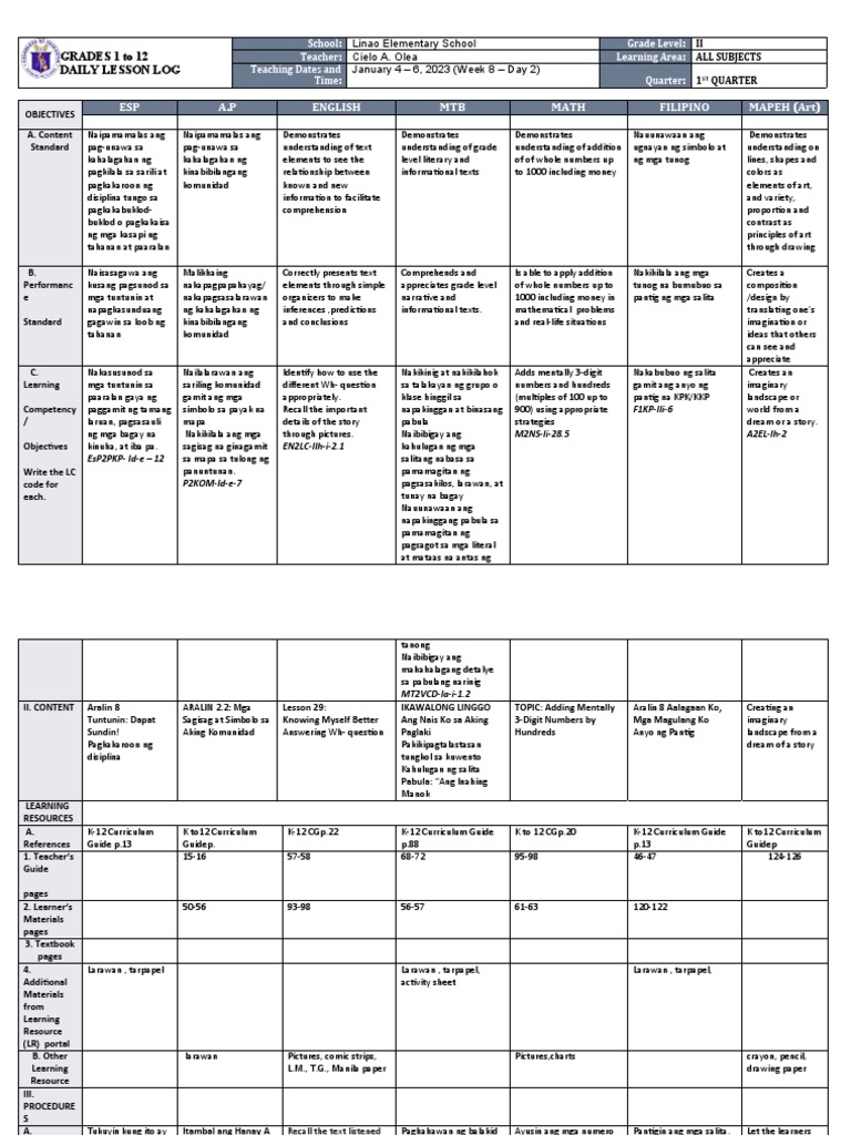 DLL All Subjects 2 q1 w8 d2 | PDF
