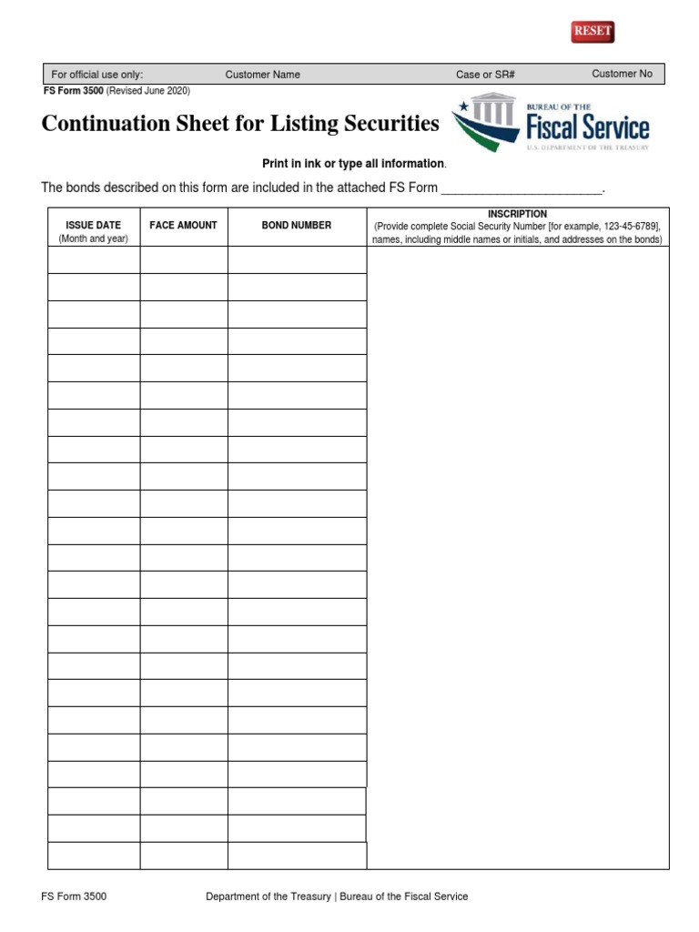 FS Form 3500: Securities Listing Continuation | PDF