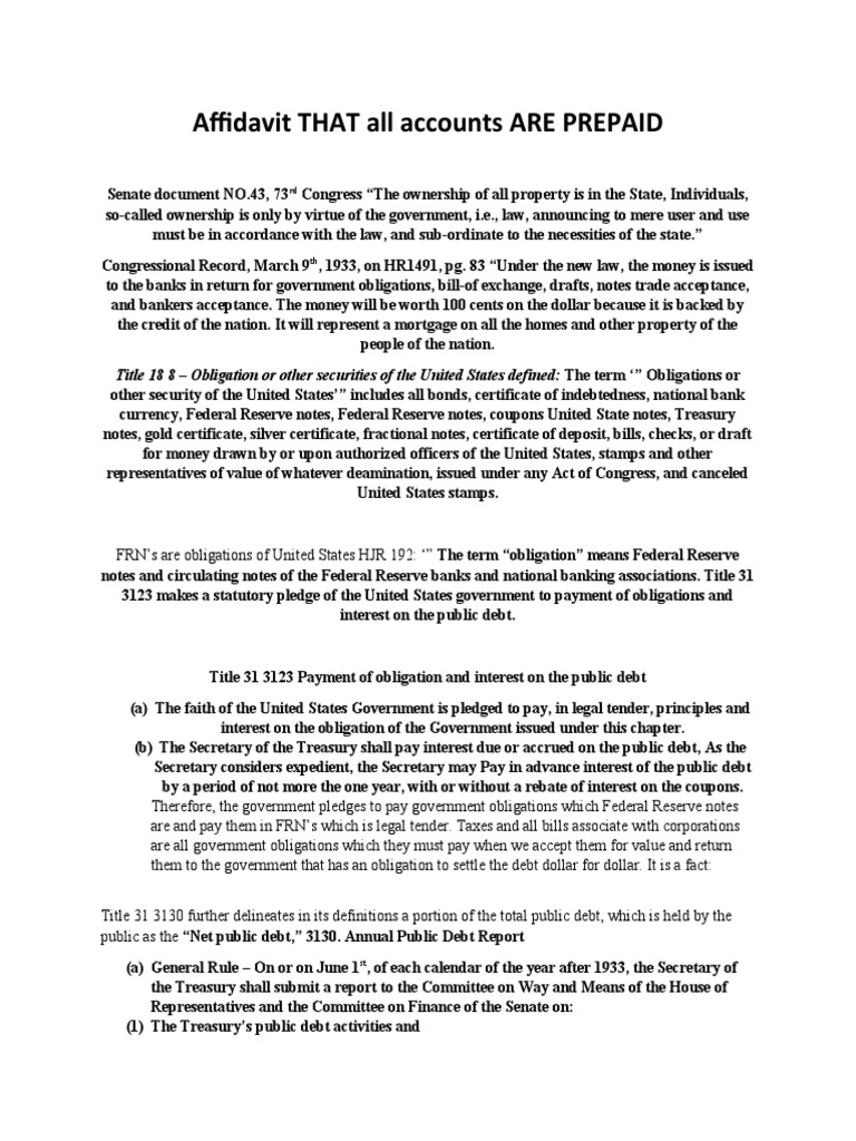 Affidavit THAT All Accounts ARE PREPAID | PDF | Taxes | Debt