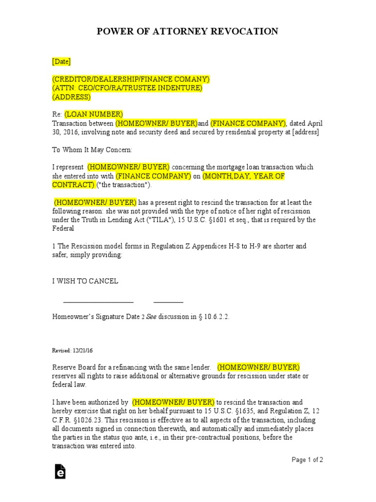 Power of Attorney Revocation | PDF | Truth In Lending Act | Business