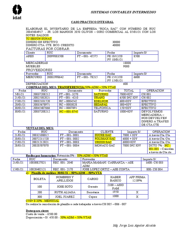 Balance general y estado de resultados de Roca SAC | PDF