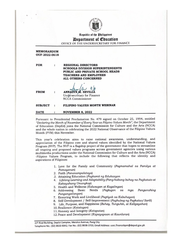Deped Memo For Filipino Values Month 2024
