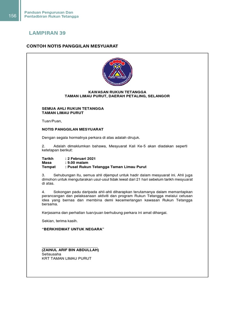 Notis Panggilan Mesyuarat Pdf