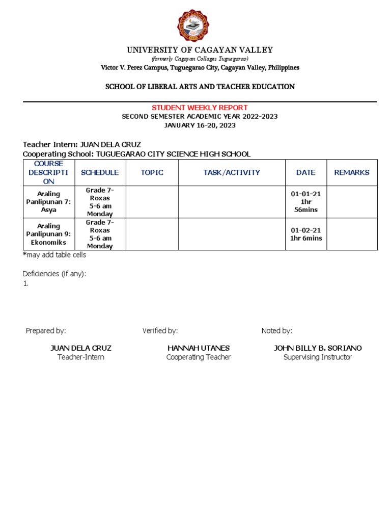 STUDENT WEEKLY REPORT and NARRATIVE REPORT TEMPLATE | PDF