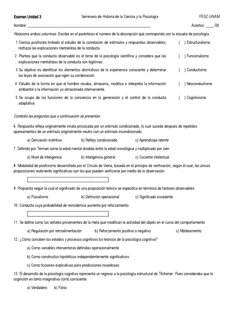 HCP - 101C Examen Unidad 3 | PDF | Sicología | Comportamiento