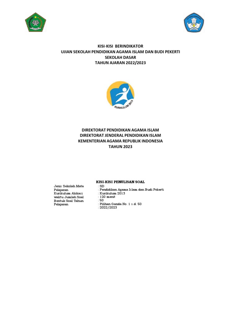 Kisi-kisi Berindikator US PAI SD_2022-2023 | PDF