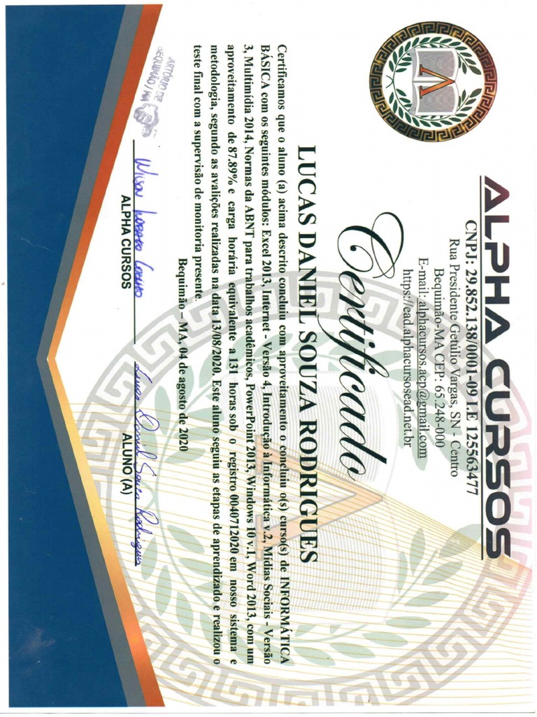 Certificado Alpha Cursos | PDF