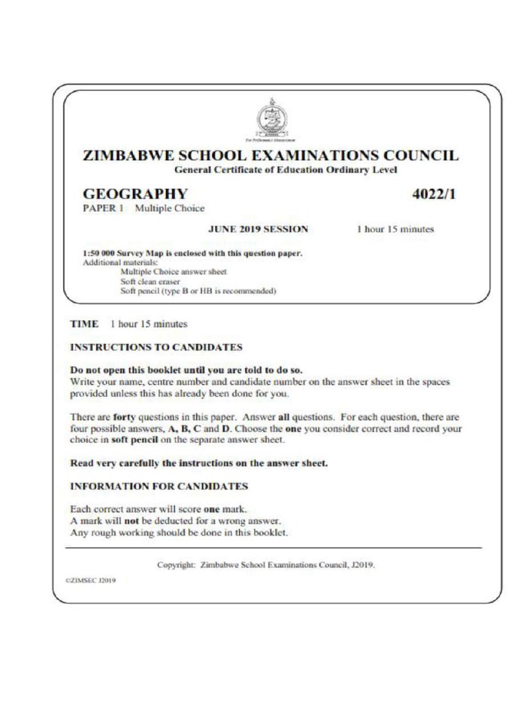 ZIMSEC O-Level Geography 2019 | PDF