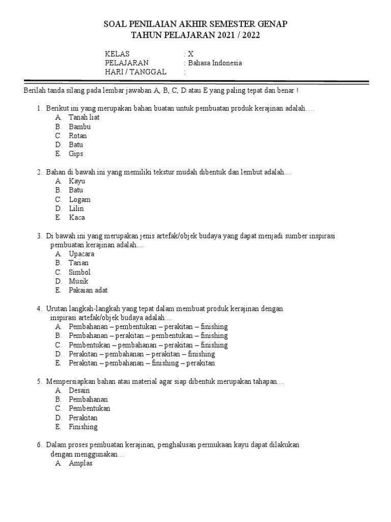 Soal Penilaian Akhir Semester Genap | PDF