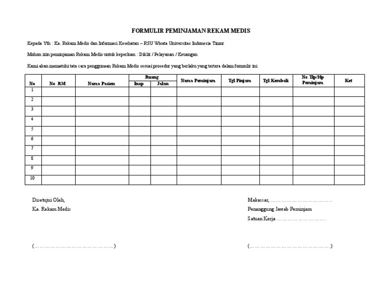 Formulir Peminjaman Rekam Medis | PDF | Sains & Matematika