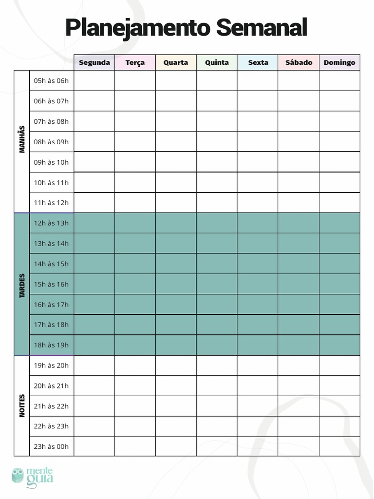 Planejamento semanal de atividades horário a horário | PDF