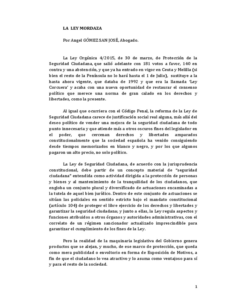 Análisis de la Ley Mordaza en España | PDF | Policía | Judicaturas