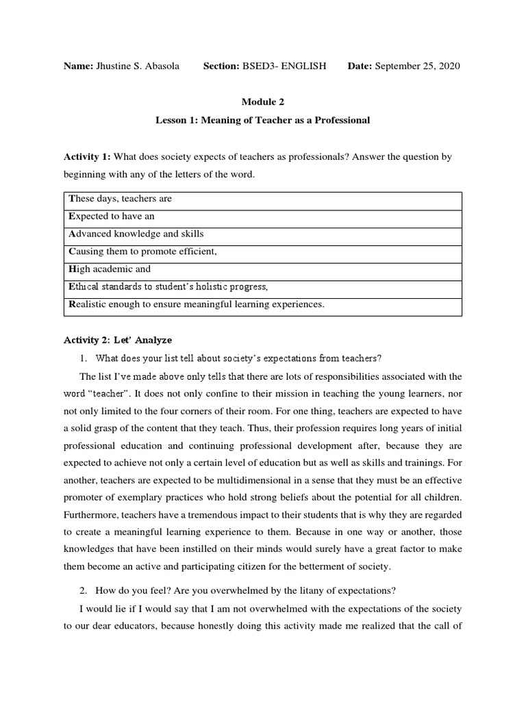 Activities in Module 2 | PDF | Teachers | Learning