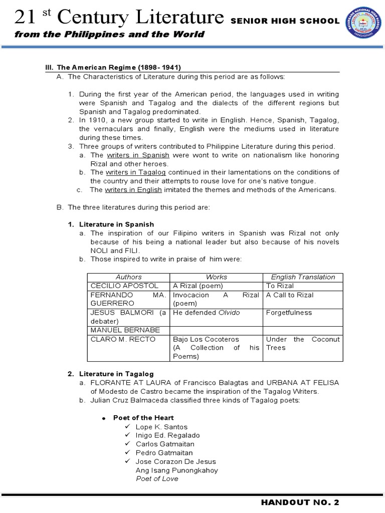 Handout 2 - Continuation | PDF | Tagalog Language | Poetry