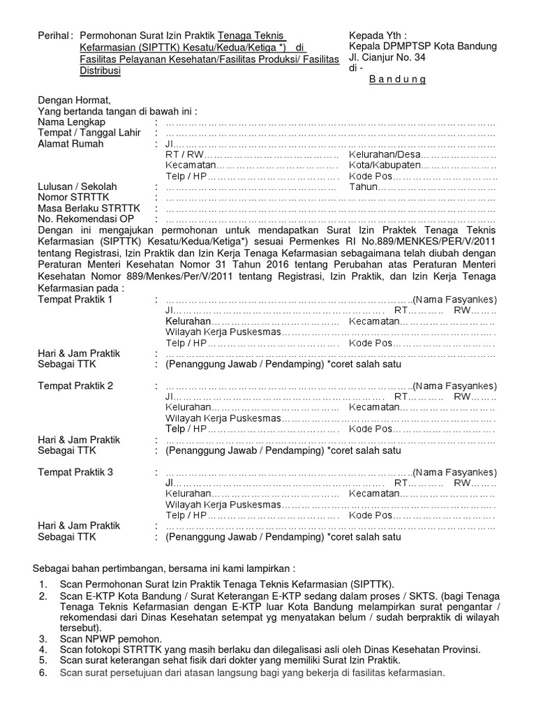 Permohonan SIPTTK Tenaga Kefarmasian | PDF