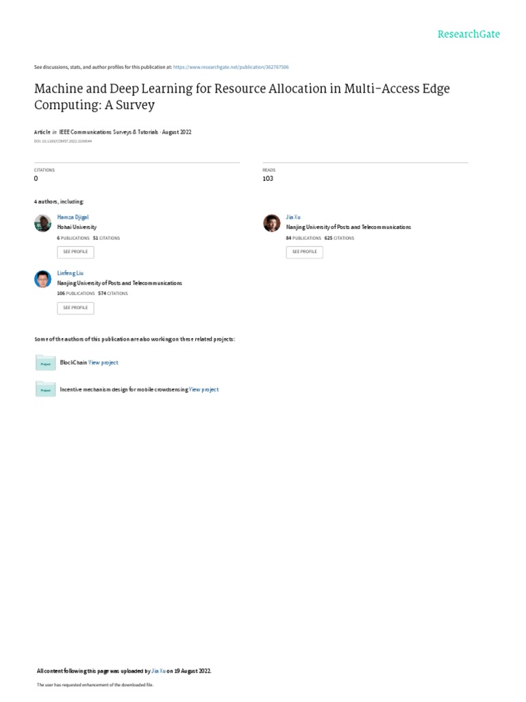 Machine And Deep Learning For Resource Allocation In Multi Access Edge Computing A Survey