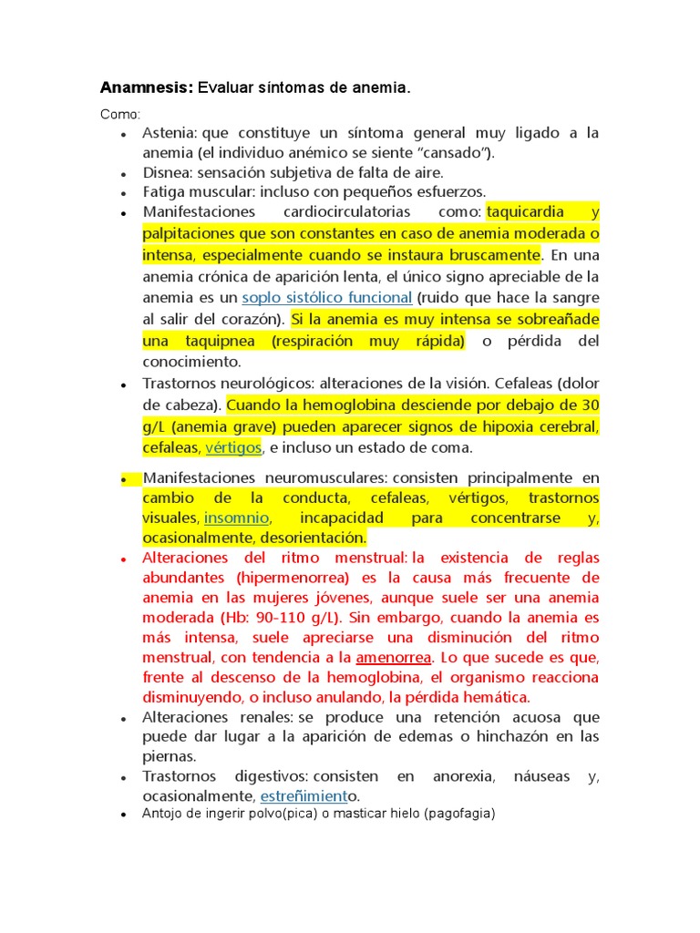 Anamnesis | PDF | Anemia | Medicina CLINICA
