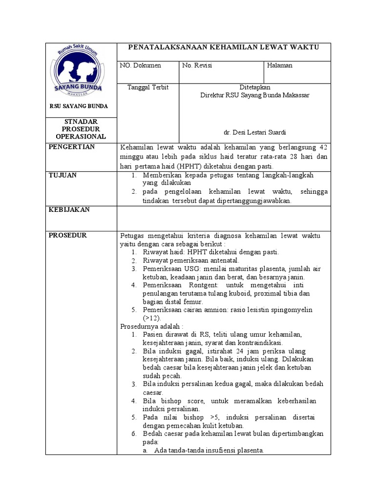 SOP PENATALAKSANAAN KEHAMILAN LEWAT WAKTU | PDF