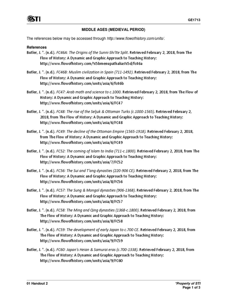 ELMS - 01 - Handout - 2 Medieval Middle AgesScience, Technology and ...