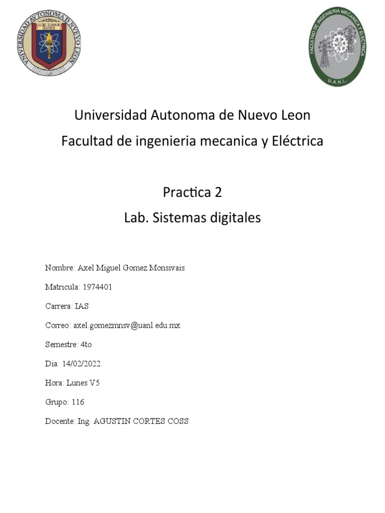 Practica 2 Lab. Sistemas Digitales | PDF | Puerta lógica | Tecnología digital