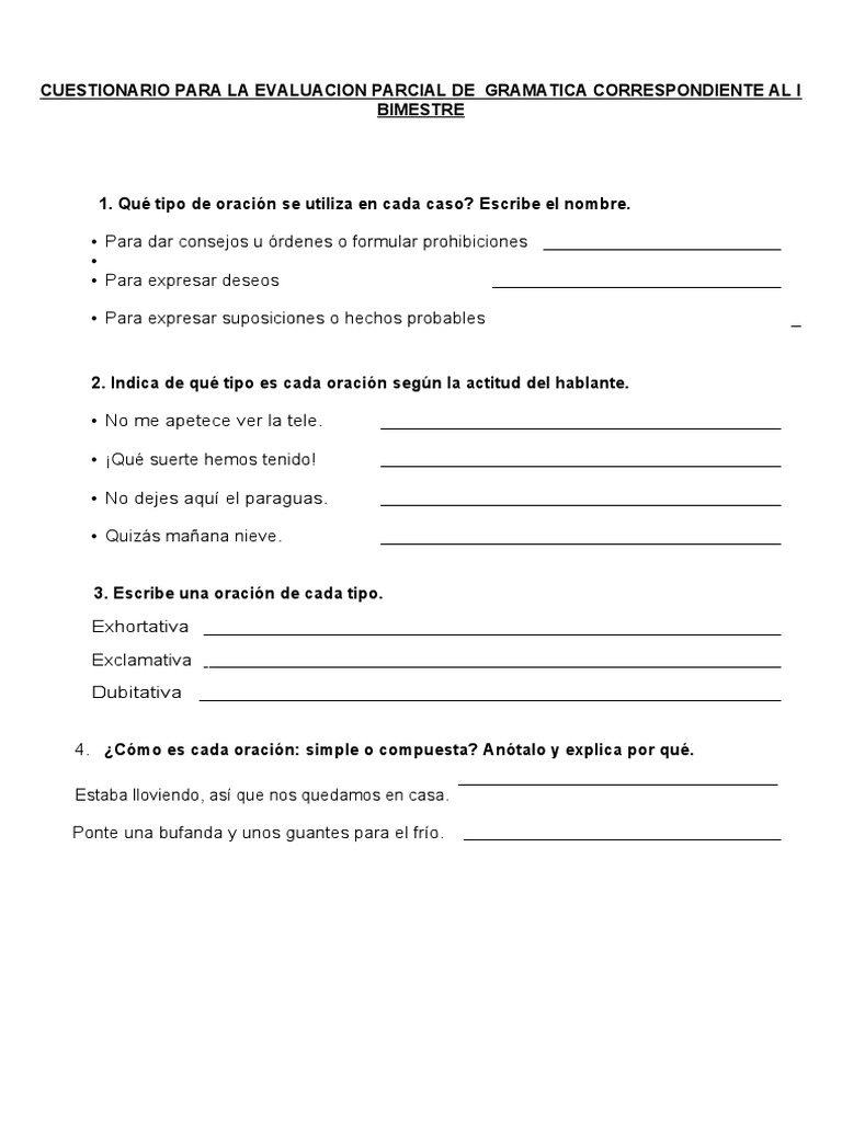 Cuestionario De Gramatica Pdf