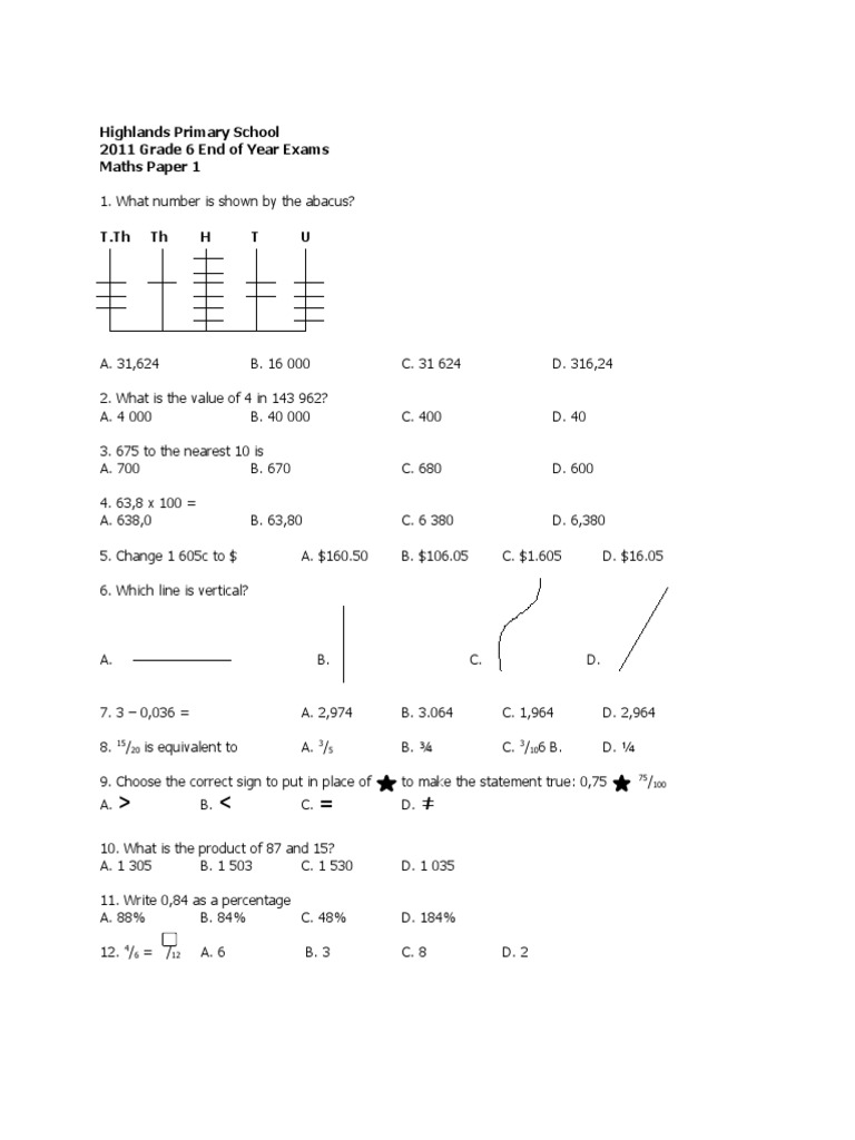 2011 GR 6 Maths End of Year Exam | PDF | Elementary Mathematics | Mathematics
