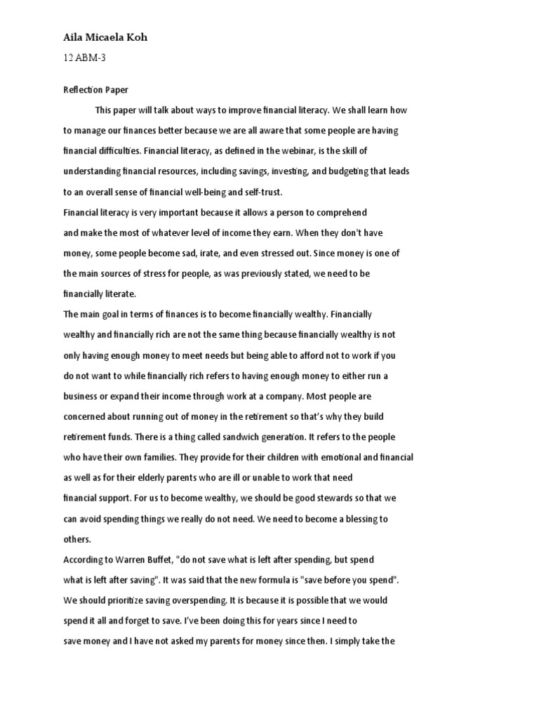 Reflection Paper Finance | Download Free PDF | Financial Literacy ...