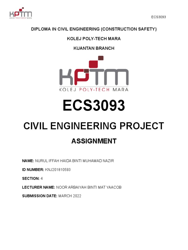 Assignment - Ecs3093 - Civil Engineering Project KPTM | PDF
