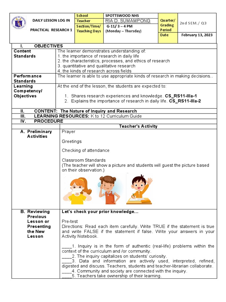 LessonPlan PracResearch Week1.1 | PDF | Teachers | Cognition