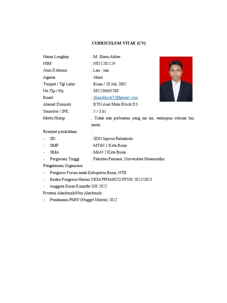 CV M. Ilham Akbar: Pendidikan & Pengalaman | PDF
