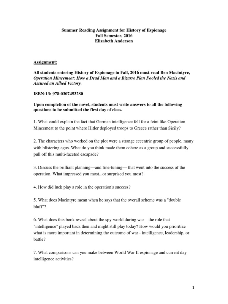 US Reading Questions For Mincemeat | PDF