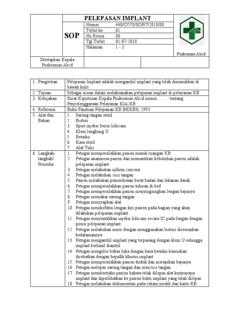 SOP PELEPASAN IMPLAN12121 | PDF