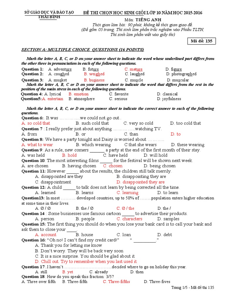 De Thi HSG 10 Thai Binh | PDF | Santa Claus
